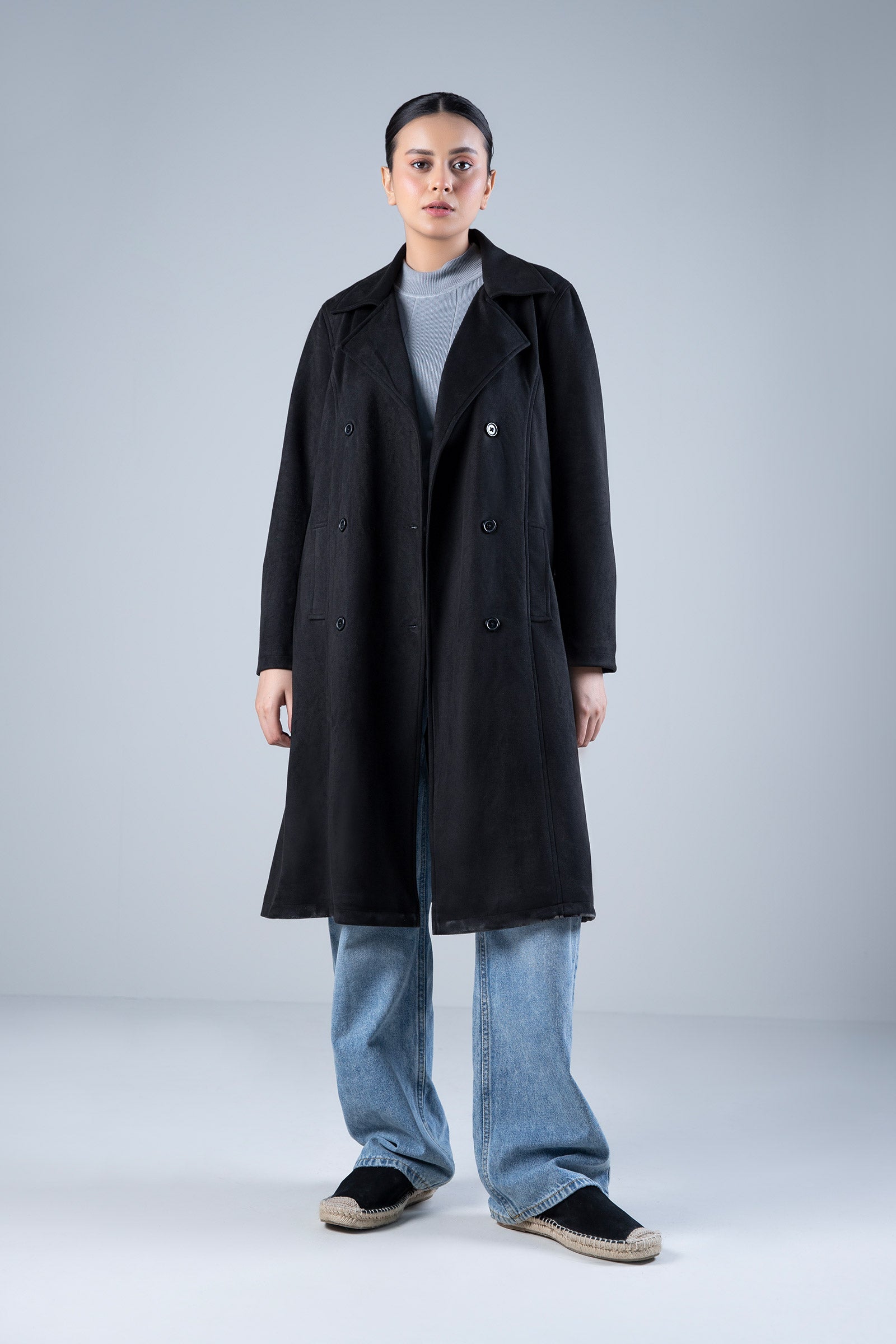 Suede Double Breasted Coat | WEST-W24-61A – M.Basics by Maria.B. (AE)